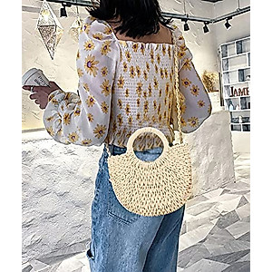 Summer Beach Handbag Women Straw Tote Purse Top Handle Crossbody Bag for Travel Vocation