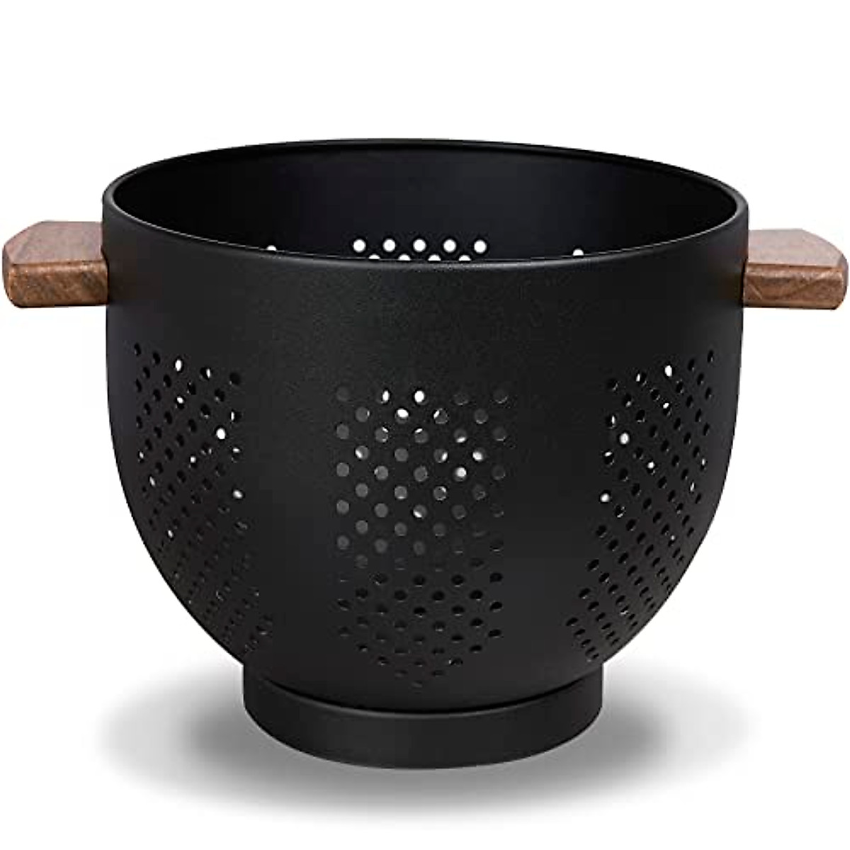 Stainless Steel Colander with Wood Handle | Metal Food Strainer for Washing Pasta Vegetables Fruit Noodles Spaghetti and More | Premium Colanders & Food Strainer | 5.5 Quart Large Matte Black