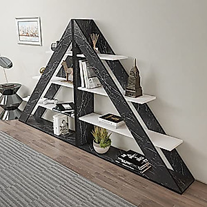 Decorotika Pisagor Modern Bookcase Triangular Shelf Geometric Design Bookshelf Display Shelf for Home or Office (Black Marble)