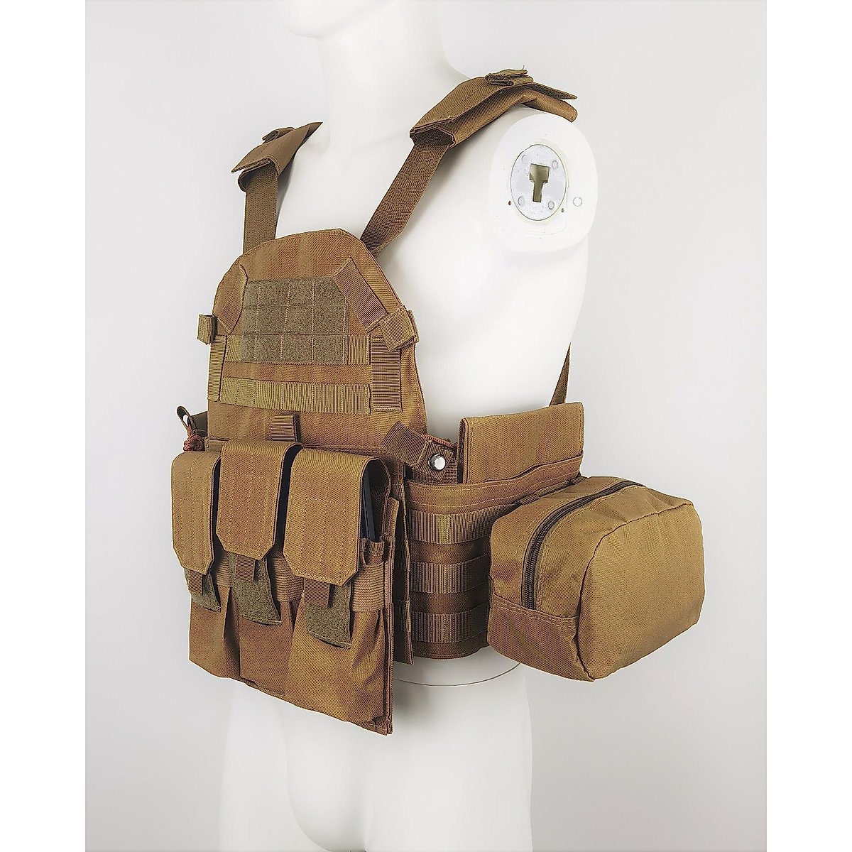Invenko Heavy Duty Tactical Molle Airsoft Vest Outdoor Hunting Paintball Sports Outdoor Gaming Security Gurad Duty Soft Vest (tan)