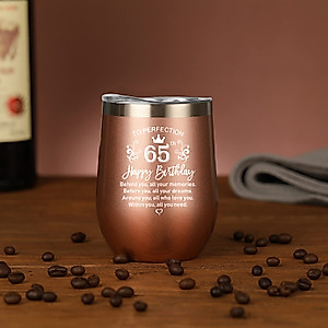 65th Birthday Gifts for Women, Happy 65th Birthday Decorations for Her, Funny 65 Year Old Birthday Gift Ideas for Woman, Mom, Sister, Grandma, Friends - 12oz Stainless Steel Insulated Wine Tumbler