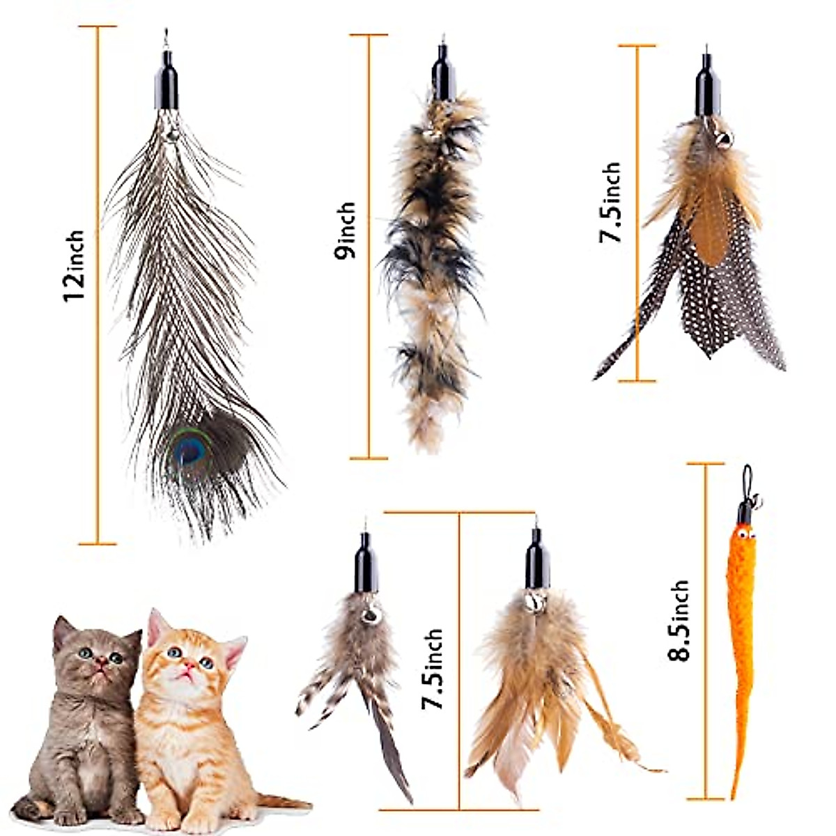 Retractable Cat Wand Toy for Indoor Cats Interactive Cat Feather Toys with Bell 8 Packs Kitten Toys with Fishing Pole Replaceable Worm Feather Tail Cat String Toy Gift for Indoor Outdoor