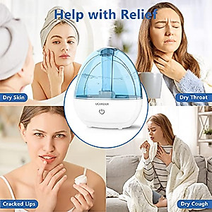 UCAREAIR Ultrasonic Cool Mist Humidifiers for Bedroom,2L Humidifiers for Home, 28dB Whisper-Quiet Air Humidifiers for Baby Nursery, 360°Rotation Nozzle, Up to 30 Hours, Auto Shut-Off, Night Light