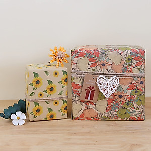 Aimyoo Kraft Floral Wrapping Paper Jumbo Roll, All Occasion Sunflower Flower Gift Wrap Paper for Wedding Bridal Shower Birthday, 17 in x 60 ft