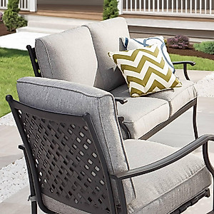 PatioFestival Patio Conversation Set 4-Piece Cushioned Outdoor Furniture Sets with All Weather Frame for Porch Backyard Lawn(Grey)