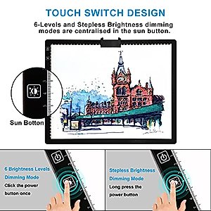 A3 Light Pad, TOHETO Wireless Battery Powered Light Box 3 Colors Stepless Dimmable and 6 Levels of Brightness Light Board for Tracing, Rechargeable LED Copy Board for Diamond Painting, Sketching