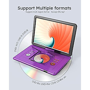 BOIFUN 17.5" Portable DVD Player with 15.6" Large HD Screen, 6 Hours Rechargeable Battery, Support USB/SD Card/Sync TV and Multiple Disc Formats, High Volume Speaker, Purple