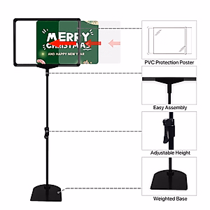 Sign Holder, Sign Stand with Adjustable Height Snap Open, Reusable Sign Holder 8.5 x 11 Inch, Sign Stands for Display Advertising Business Menu Flyer Signage, Vertical and Horizontal View Sign Holder Stand (Black, 2 Pack)
