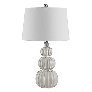 Safavieh Lighting Collection Corina White Triple Gourd Ceramic 26-inch Bedroom Living Room Home Office Desk Nightstand Table Lamp (LED Bulb Included)