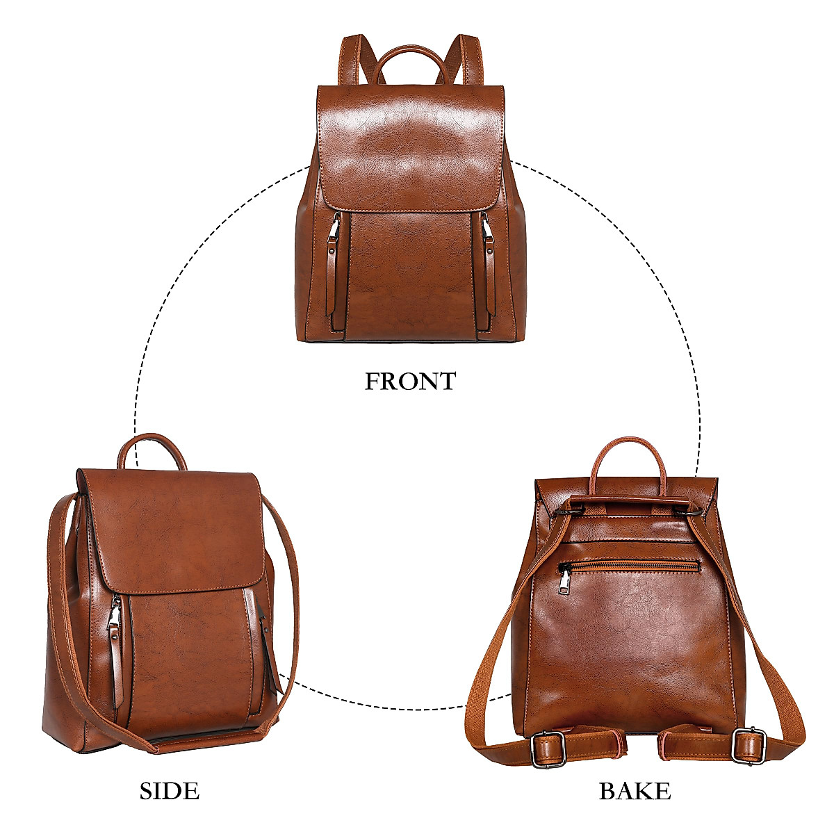 Iswee Vintage Waxy Leather Ladies Backpack Purses for Women Backpack Style Anti-theft Casual Daypack Shoulder Bag Fashion Bag (Brown)