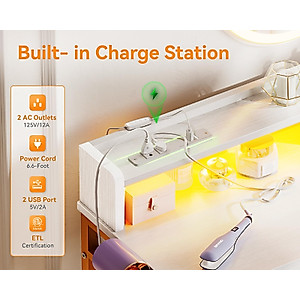 AODK Vanity Desk with Vanity Chair, Makeup Vanity with LED Lights, White Small Vanity Desk Without Mirror, 32 Inch Makeup Table for Small Space with 2 Fabric Drawers, Desk Make Up Vanity for Girls