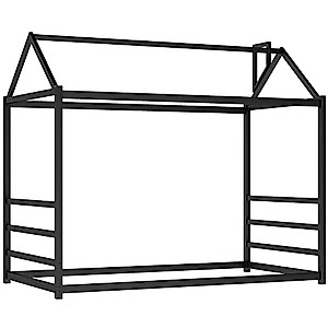 Tidyard House Platform Bed with Roof and Chimney Design,Black Platform Bed Frame, Mattress Foundation Easy Assembly, No Box Spring Needed for Dorm, Bedroom, Guest Room