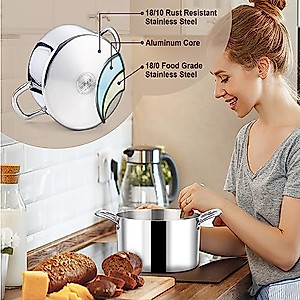 LIANYU 8QT 18/10 Stainless Steel Soup Pot with Lid, 8 Quart Stock Pot With Triple Ply, Heavy Duty Pasta Soup Canning Stockpot, Induction Pot for Boiling Strew Simmer, Big Cookware Cooking Pot