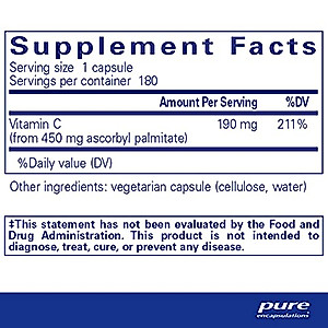 Pure Encapsulations Ascorbyl Palmitate | Vitamin C Supplement to Support Iron Absorption and a Healthy Immune System* | 180 Capsules