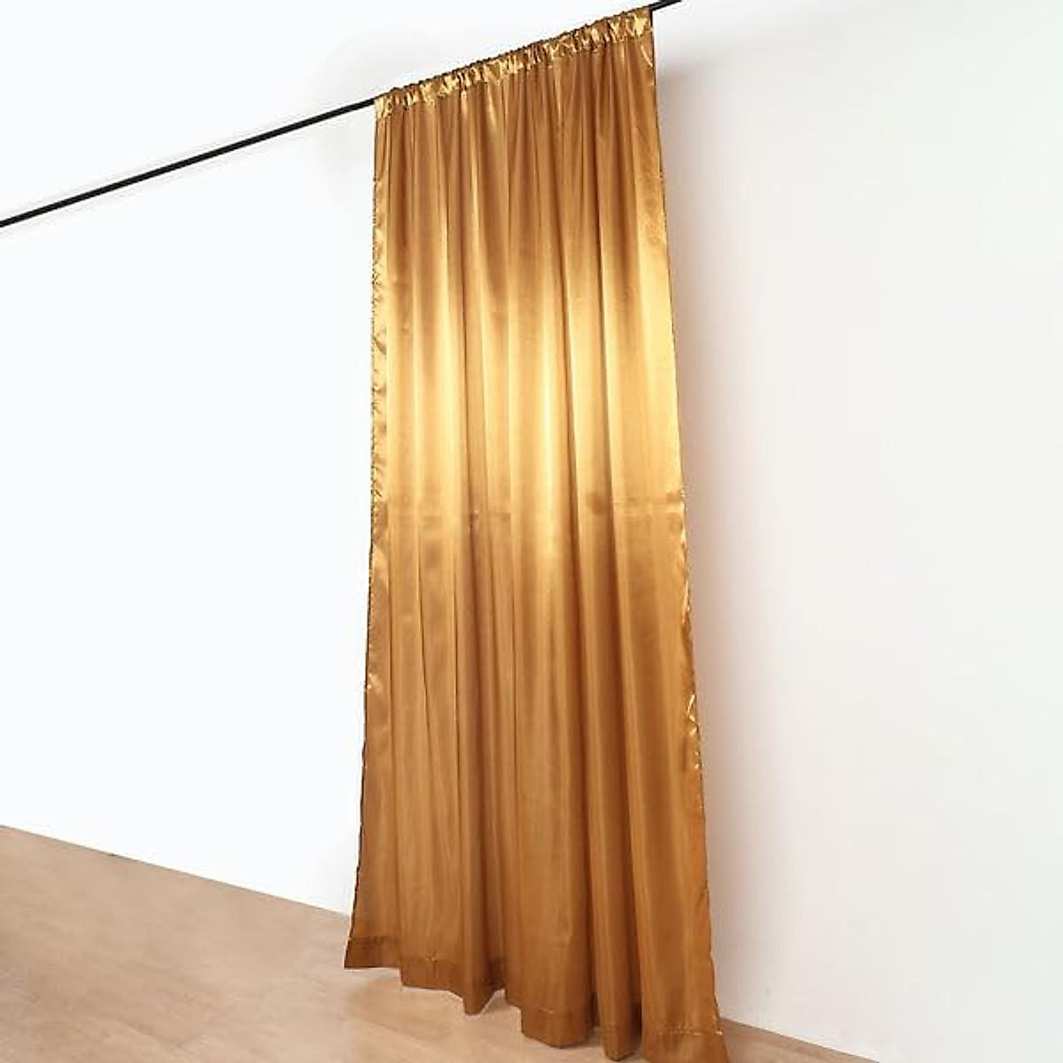 Efavormart 8ftx10ft Gold Satin Curtain Panel Backdrop Drapes, Photo Booth Backdrop with Rod Pocket