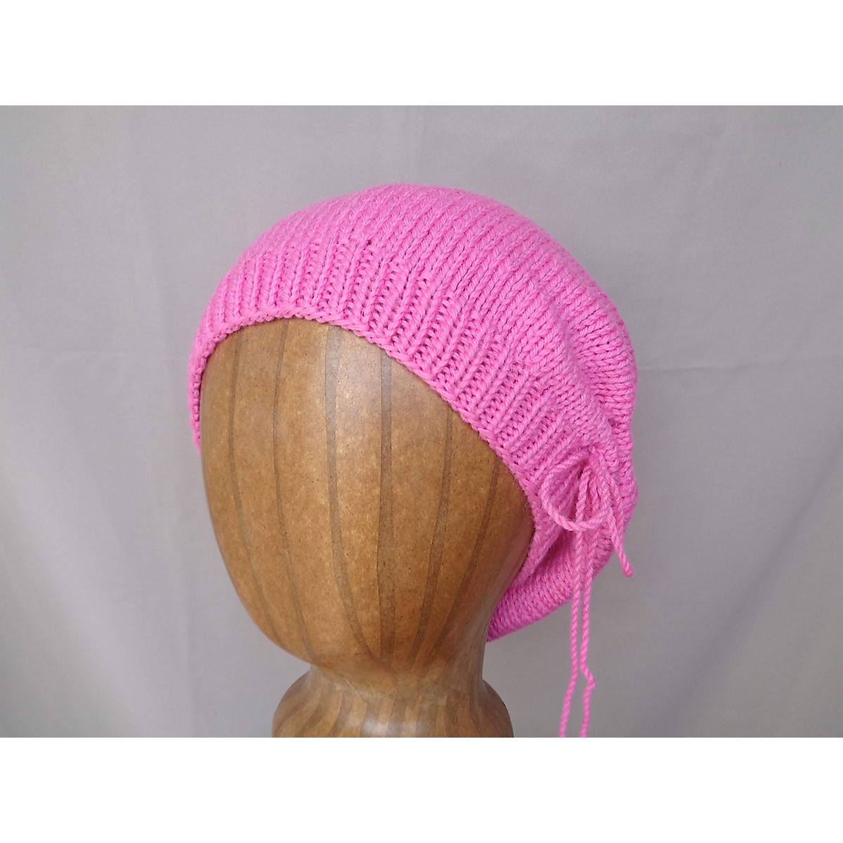 Scrunch Slouch Hat, Gathered Slouchy Beanie, Drawstring Bow, Hand Knit, Soft Wool, Dredlock Rasta