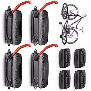 monTEK Swivel Bike Wall Mount, Bike Hangers for Garage, Wall Mount Bike Rack, Space Saving Sturdy Wall Bike Rack, Vertical Bike Rack Holds Up to 66 lbs - Bike Storage Rack for Garage, Red, 4 Pack
