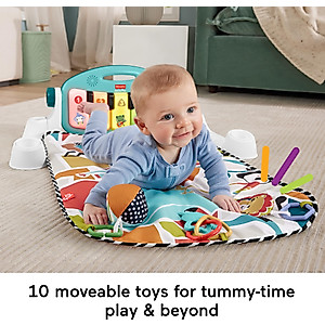 Fisher-Price Baby Playmat Glow and Grow Kick & Play Piano Gym, Blue Musical Learning Toy with Developmental Activities for Newborns 0+ Months
