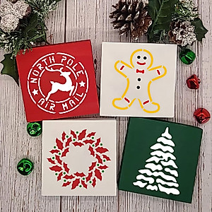 Christmas Stencils for Painting on Wood,3x3” Reusable Holiday Xmas Stencil Drawing Templates for Christmas Tree/Tier Tray/Window Decor