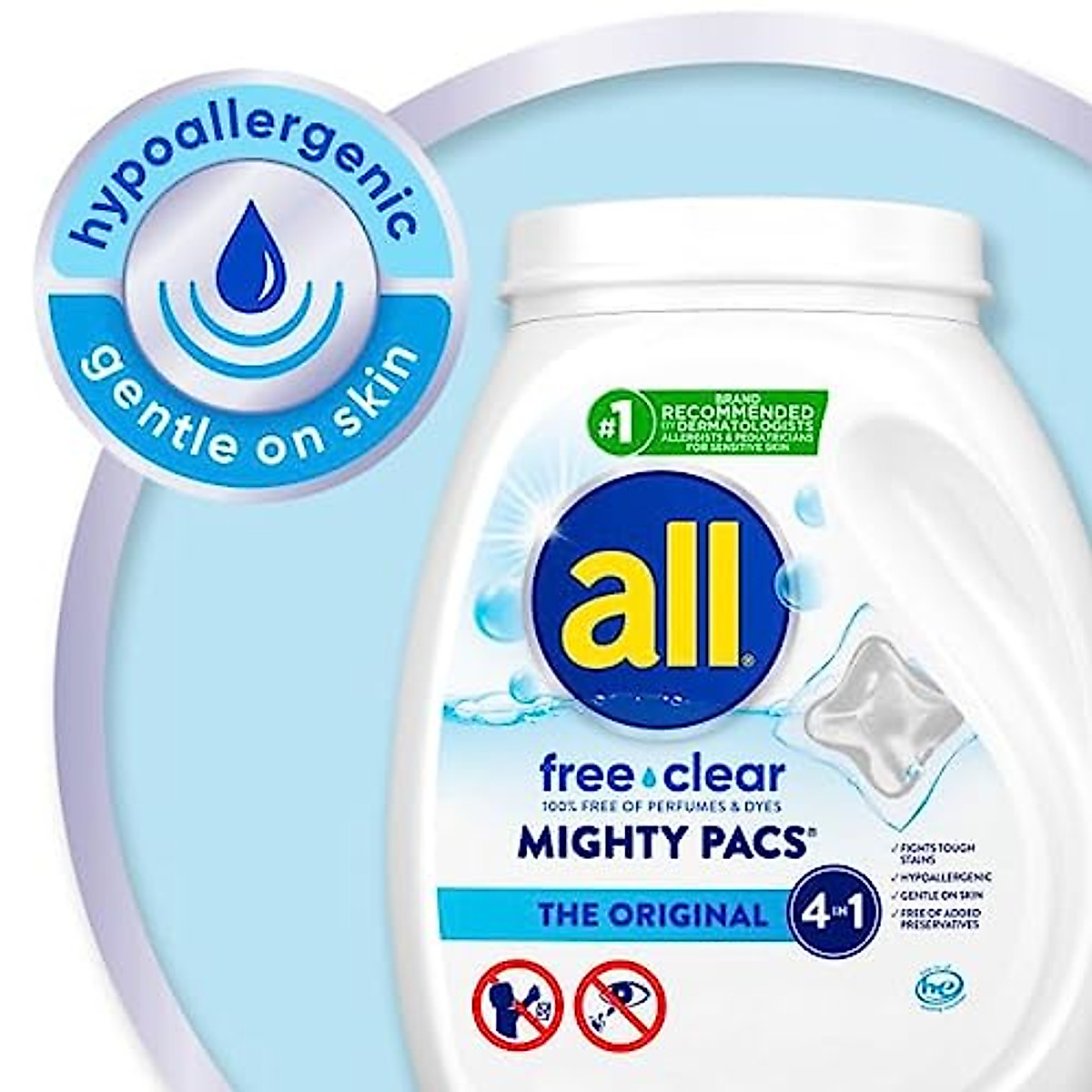all Mighty Laundry Detergent Pacs, Free Clear for Sensitive Skin, Unscented and No Dye, 39 Count