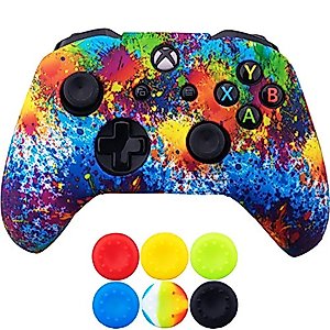9CDeer 1 Piece of SiliconeTransfer Print Protective Cover Skin + 6 Thumb Grips for Xbox One/S/X Controller Colour Paint