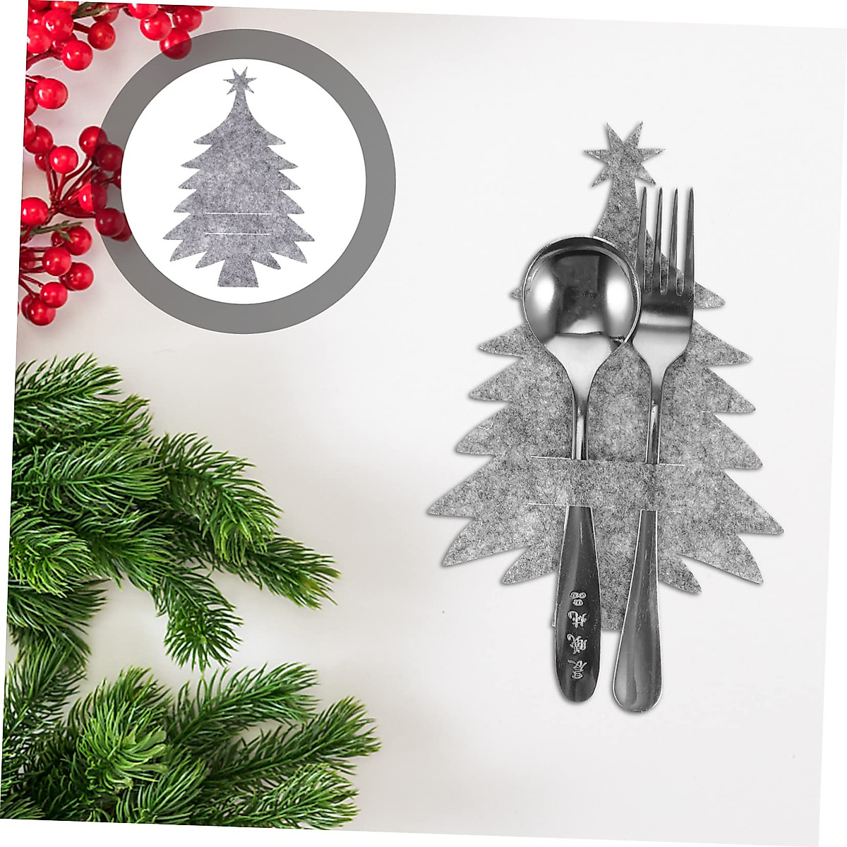 BESTOYARD 8pcs Christmas Tree Cutlery Bag Christmas Silverware Fork Cover Christmas Silverware Bags Christmas Tree Cutlery Holders Grey Decor Felt Cloth Tableware Tool Holder