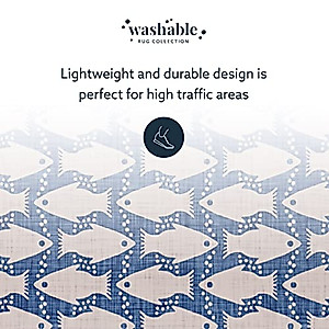 Linon The Anywhere Washable Rug Shayna Ivory/Blue 2' X 8' Runner Rug