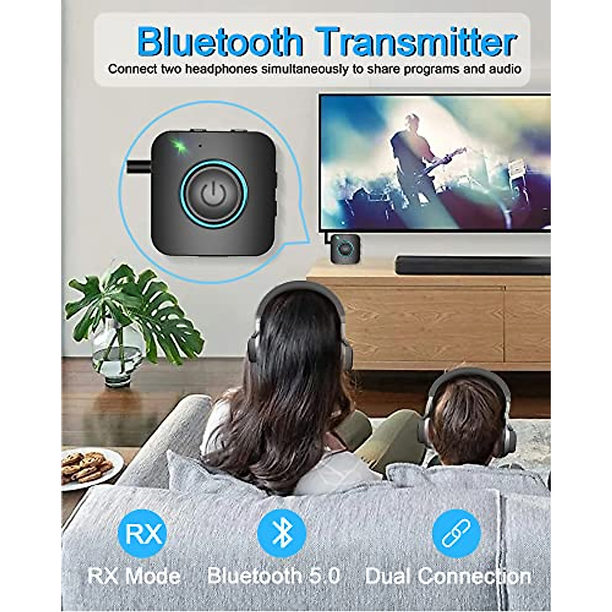 Bluetooth Transmitter Receiver, LAICOMEIN V5.0 2-in-1 Bluetooth Adapter, Wireless Transmitter for TV PC MP3 Gym Airplane, Bluetooth Receiver for Speakers Headphones Boat Car