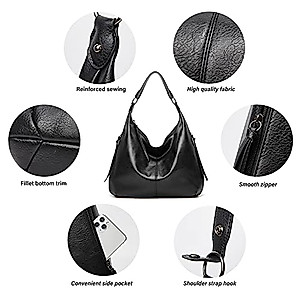 DOURR Hobo Bags for Women Faux Leather Hobo Handbags Ladies Shoulder Tote Bag Everyday Purse (Black - 2pcs)