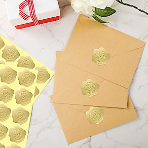 KOOGEL 500 Pieces Gold Wax Seal Stickers Labels Embossed Self-Adhesive Heart Envelope Seal Looking Stickers for Wedding Invitation Christmas Greeting Card