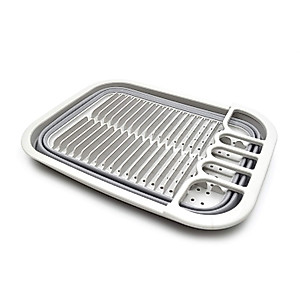 SAMMART 12L (3.17 Gallon) Collapsible Dish Drainer with Drainer Board - Foldable Drying Rack Set - Portable Dinnerware Organizer - Space Saving (Grey)