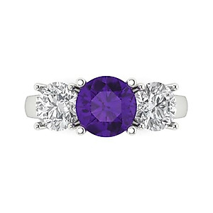 Clara Pucci 3.25 ct Round Cut Solitaire 3 stone Genuine Natural Amethyst Engagement Promise Anniversary Bridal Ring 18K White Gold 9.5