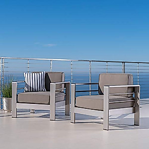 Christopher Knight Home Cape Coral Outdoor Aluminum Club Chairs with Water Resistant Cushions, Khaki (Pack of 2)