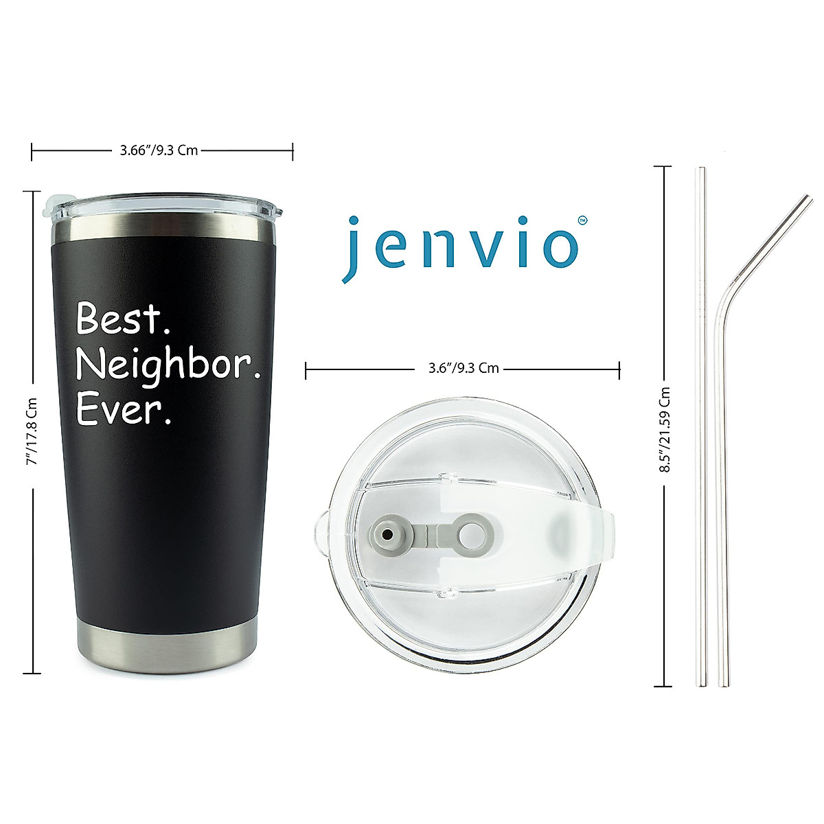 JENVIO Neighbor Gifts | Laser Engraved Stainless Steel Travel Tumbler with Lid and 2 Straws | Housewarming New Ideas Going Away Thank You Valentine's Day (20 Ounce)