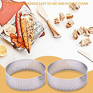Laiaouay 8 Piece Tart Rings 2.36 inch Stainless Steel Perforated Tart Rings for Baking Pastry Ring Mold Cake Dessert Mousse French Tart Ring, Silver