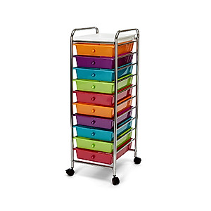 Seville Classics 10-Drawer Multipurpose Mobile Rolling Utility Storage Organizer with Tray Cart, Multicolor (Pearl)