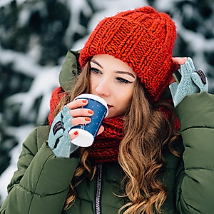 SATINIOR 4 Pairs Fingerless Gloves for Women Warm Mittens with Cover Convertible Knitted Mittens for Winter Cold Weather (Classic Colors)