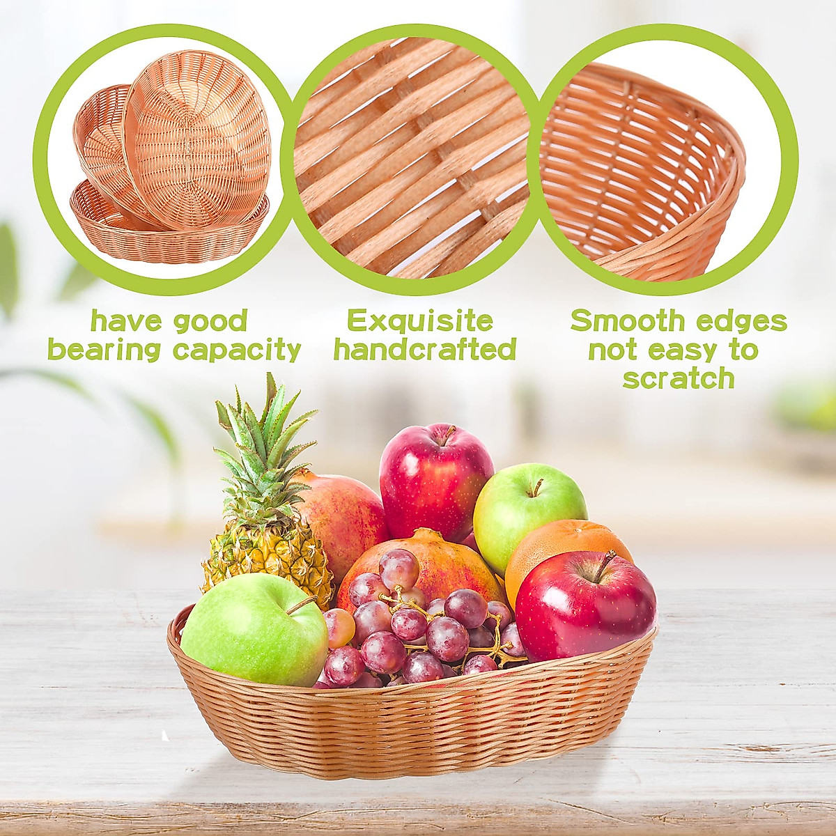 Mumufy 6 Pcs 12.6 x 9.5 x 3.2 Inches Plastic Bread Baskets for Serving Empty Oval Basket Bin Fruit Food Woven Baskets for Harvest Season Gifts Storage Kitchen Display Restaurant Tabletop