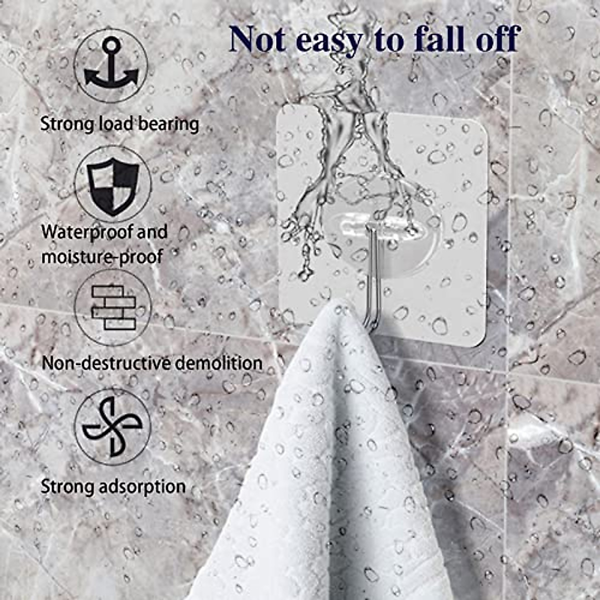 KAKAMINA 100 Pack Adhesive Hooks Wall Hooks 24lb(Max) Heavy Duty Self Adhesive Hooks,Transparent Reusable Adhesive Wall Hooks for Hanging for Kitchens, Bathroom, Office