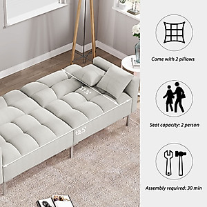 DEEF Linen Upholstered Modern Convertible Folding Futon Sofa Bed for Compact Living Space Apartment Dorm,Two Seat,White