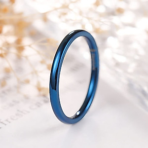 THREE KEYS JEWELRY 2mm Blue Womens Charming Jewelry Titanium Polished Wedding Ring Bands for Women Engagement size 4