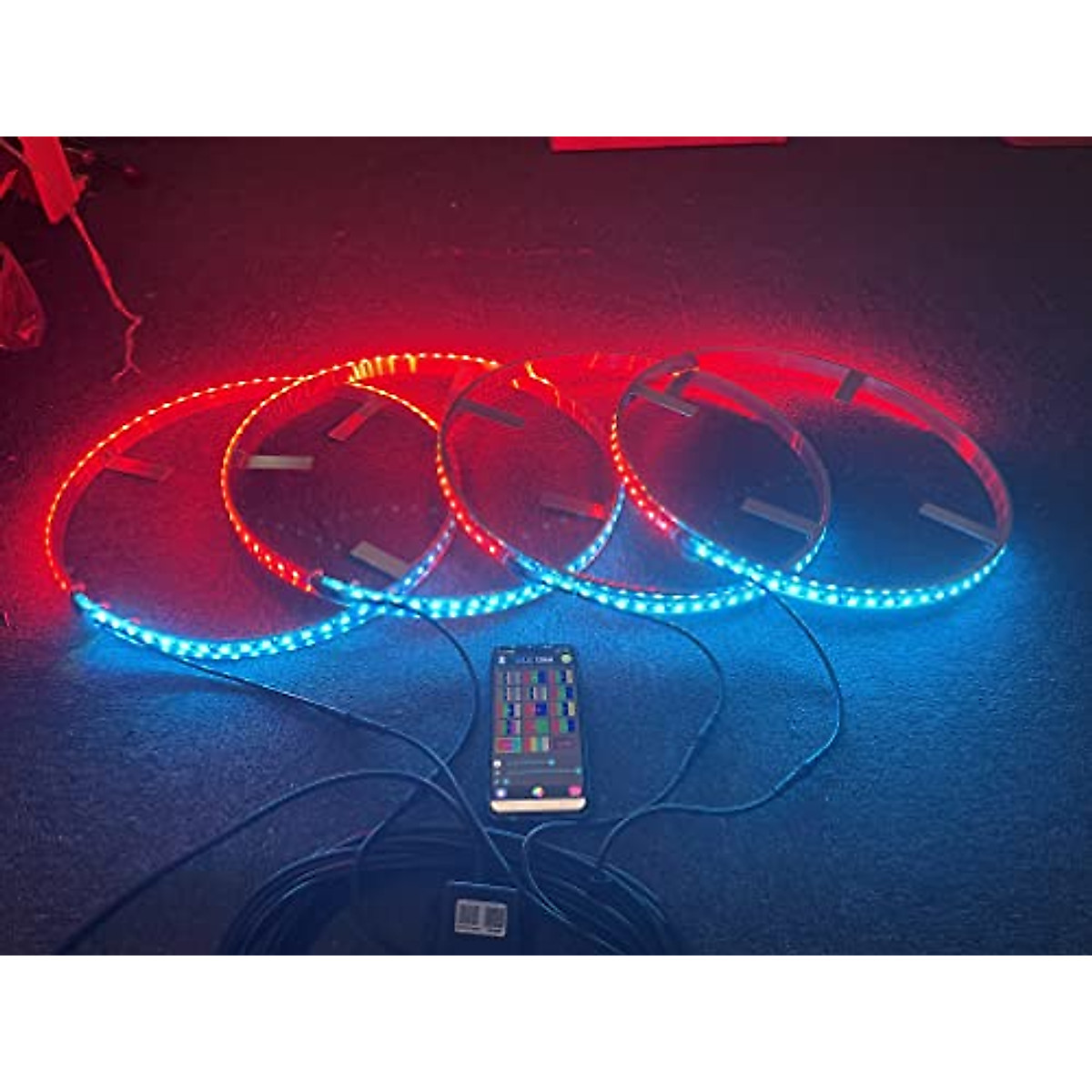 Sando Tech Dream Chasing Colors Flow 15.5‘’ LED Wheel Ring Lights Rim Lights Tire Lights Blue-Tooth App Controlled 4 Lights