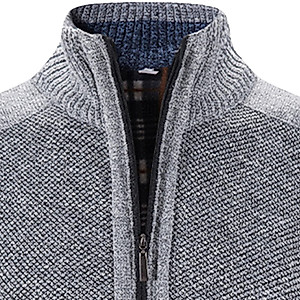 Men's Full Zip Up Cardigan Sweaters Regular Fit Flannel Lining Knitted Cardigans Zipper Thick Knit Sweater Coat (Light Grey,X-Large)