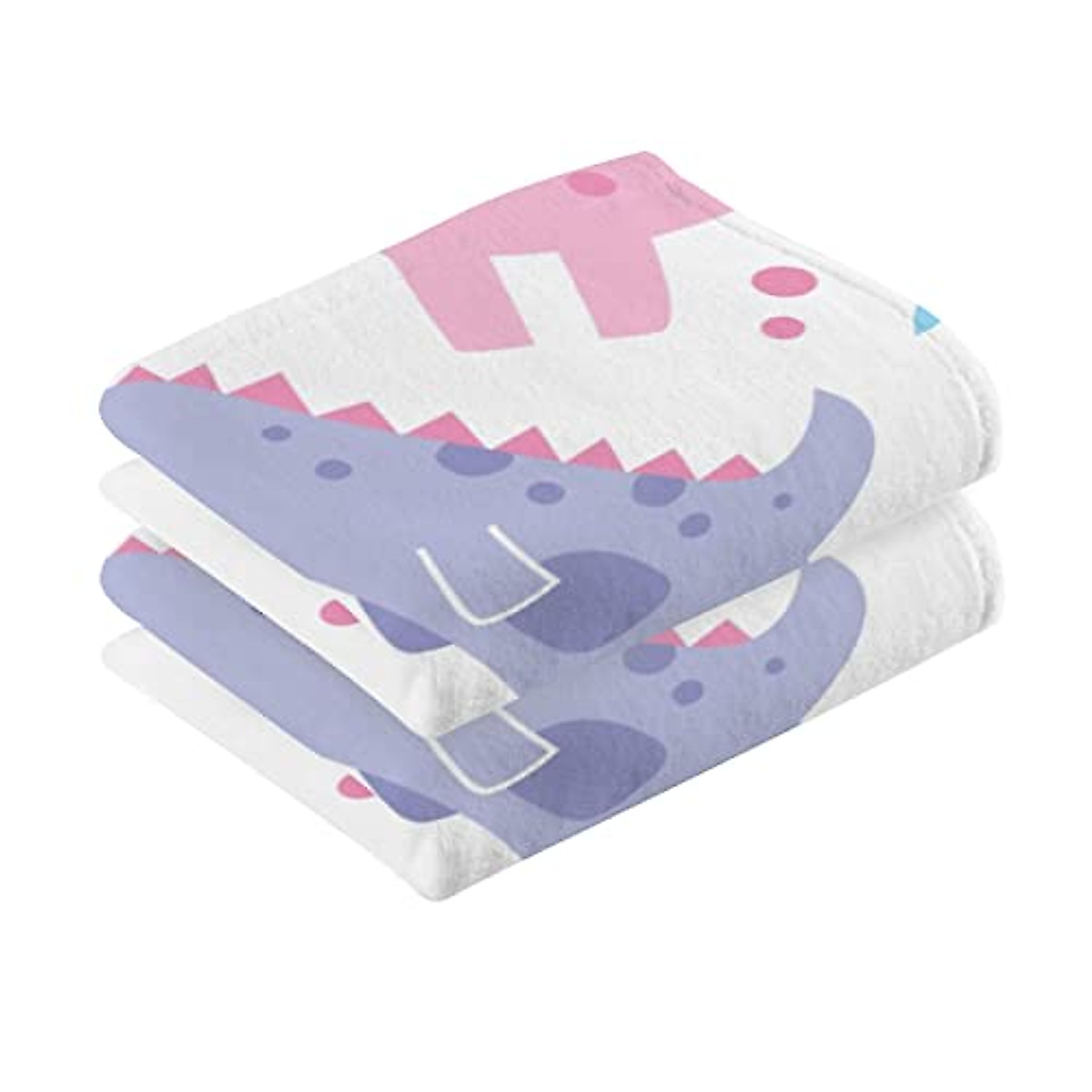 Kigai Pink Dinosaur Cotton Hand Towels for Bathroom, Soft Absorbent Washcloths for Kitchen Hotel Gym Swim Camp Beach Spa, 2 Pack