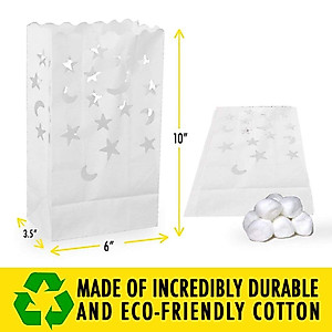 Serdokntbig 20 pcs White Luminary Candle Bags Special Lantern Luminary Bag Stars Moon Durable Reusable Fire-Retardant Cotton Material Wedding Valentine Reception Engagement Event Marriage Proposal