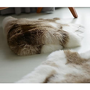 rugoo Reindeer Hide Rug 3.6 ft x 2.9 ft Faux Fur Rug Deer Rug Animal Skin Rugs Fluffy Pet Pad for Bedroom Living Room Nursery, White and Grey