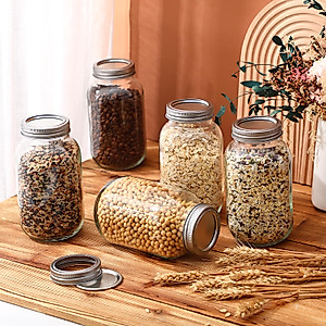 Uiifan 12 Pcs Large Mason Jars 32 oz Glass Jars with Regular Metal Airtight Lids and Bands Wide Mouth Canning Jars 1 quart Large for Jam, Honey, Pickle, Fruit 7.09 Inches in Height