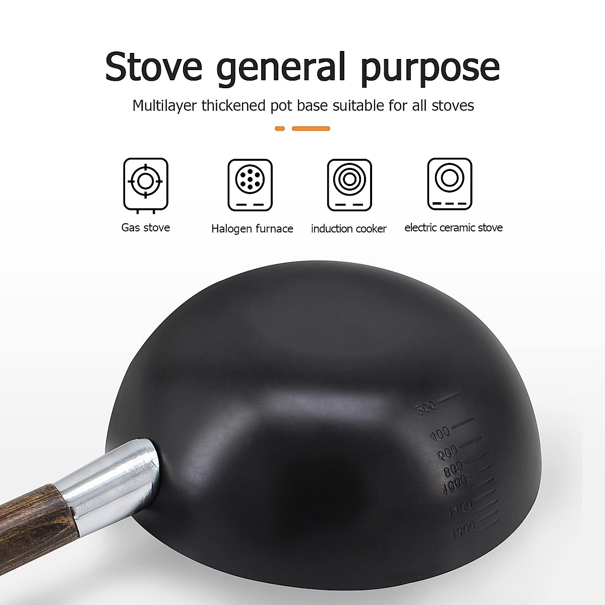 Non-Stick Cast Iron Wok Small Wok Pan with Iron Lid Wodden Handle Suitable for All Stoves, 9" Mini Wok