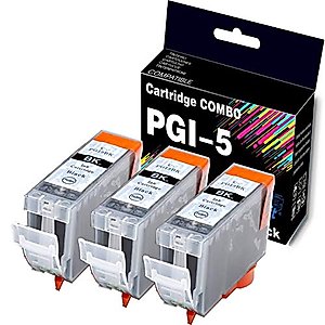 Canon PGI-5Bk 3 Pack Compatible Inkjet Cartridge w/ Chip for Pixma MP500 MP530 MP600 MP800 iP4-Black