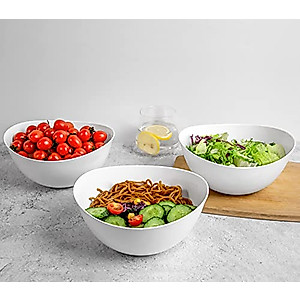 Honla 48 oz Large Salad Bowls,Set of 4 Big Plastic Bowls for Cereal,Pasta,Popcorn,Snacks,Serving Side Dishes,Dinner Parties,Oval Shape,White